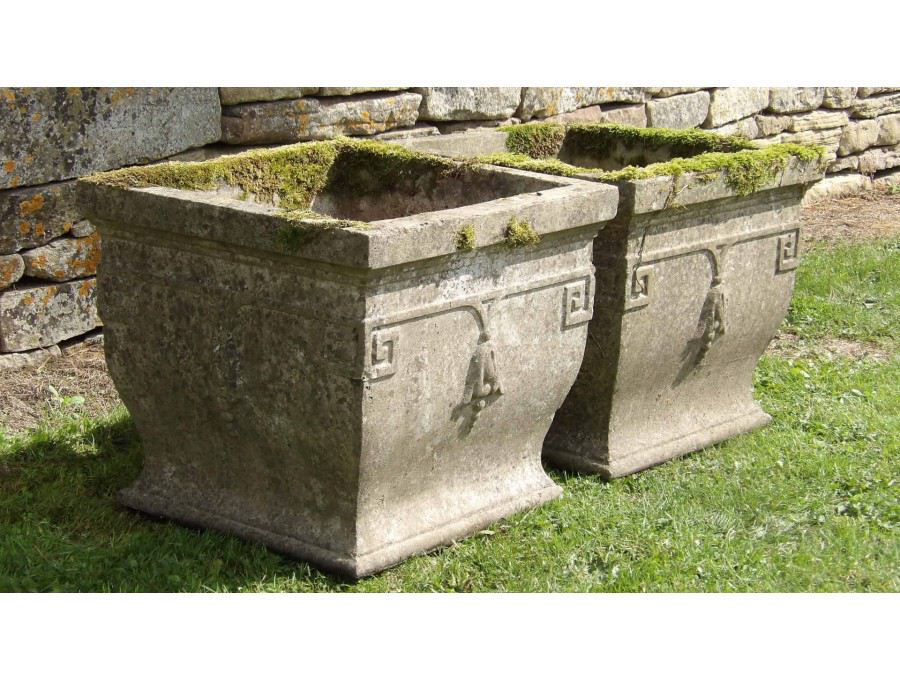 Pair Vintage Square Planters | Holloways Garden Antiques