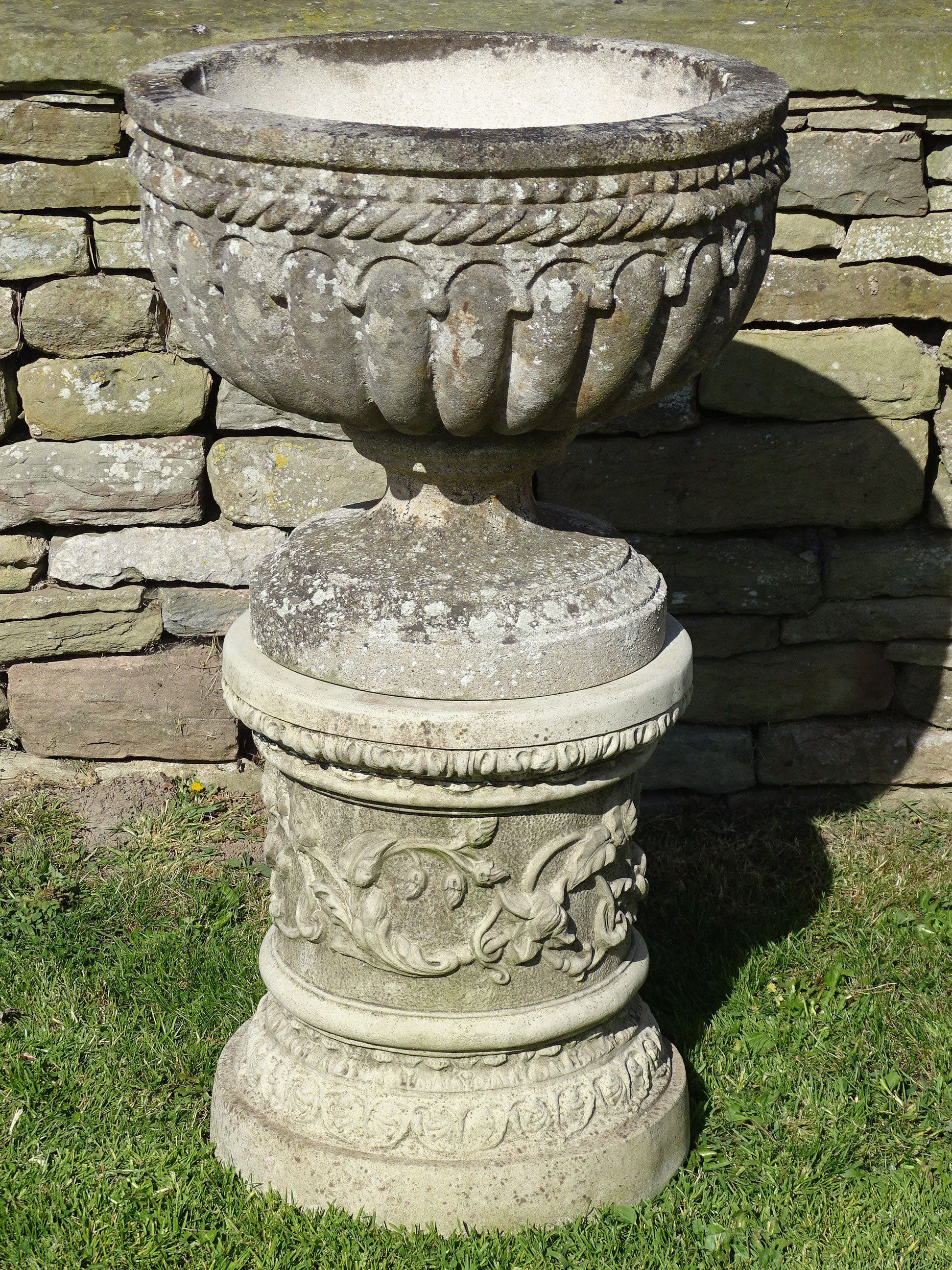 Weathered Urn on Columnl | Urns | Holloways Garden Antiques