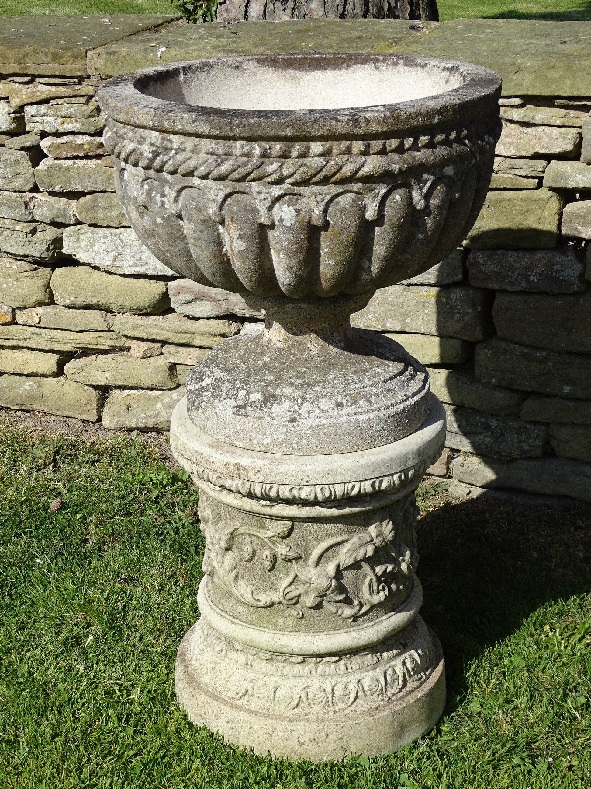 Weathered Urn on Columnl | Urns | Holloways Garden Antiques