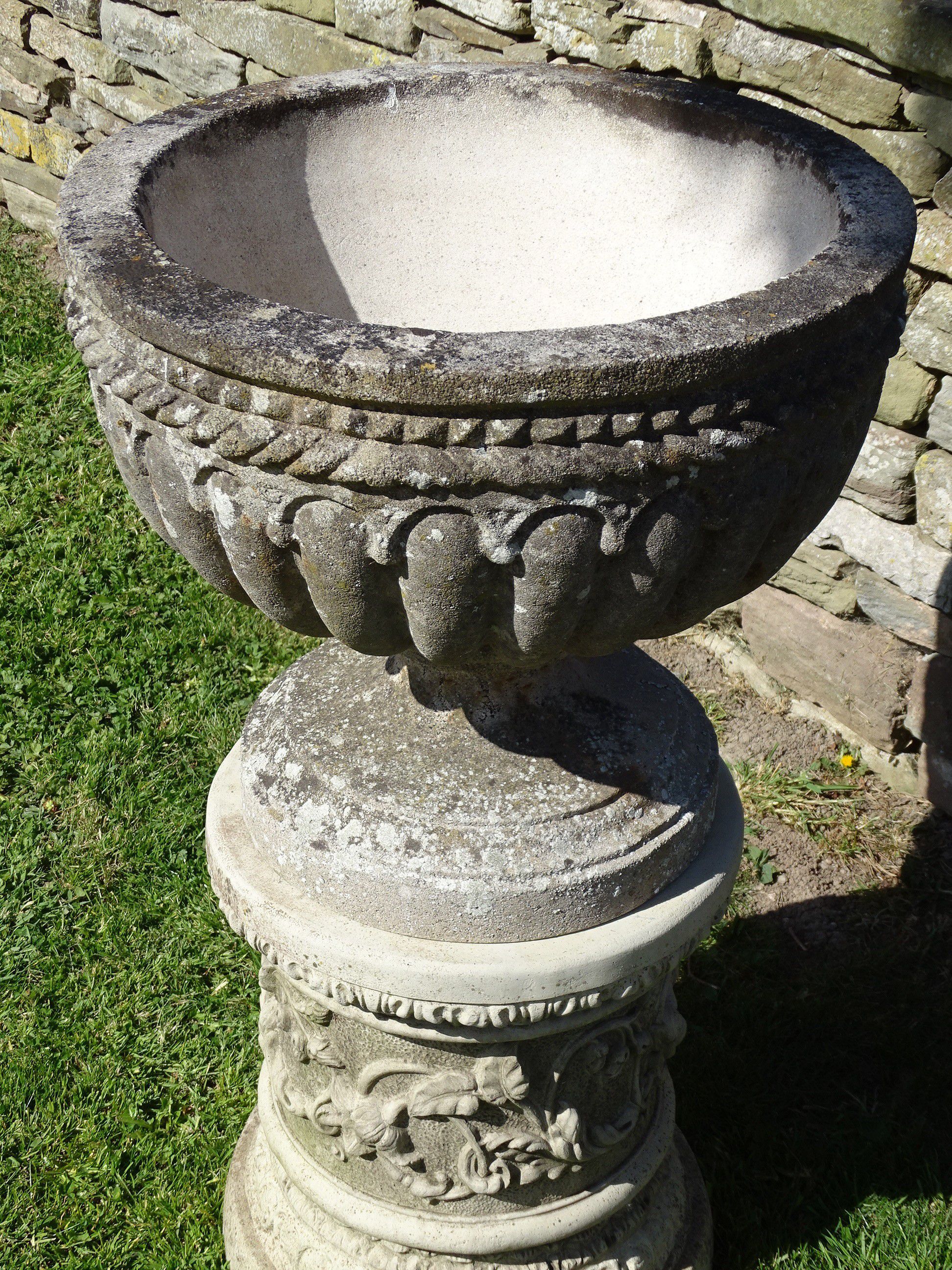 Weathered Urn on Columnl | Urns | Holloways Garden Antiques
