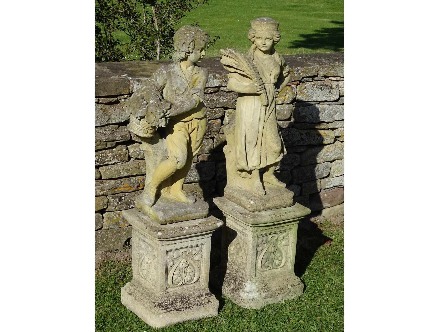 Pair Weathered Garden Statues | Statuary | Holloways Garden Antiques