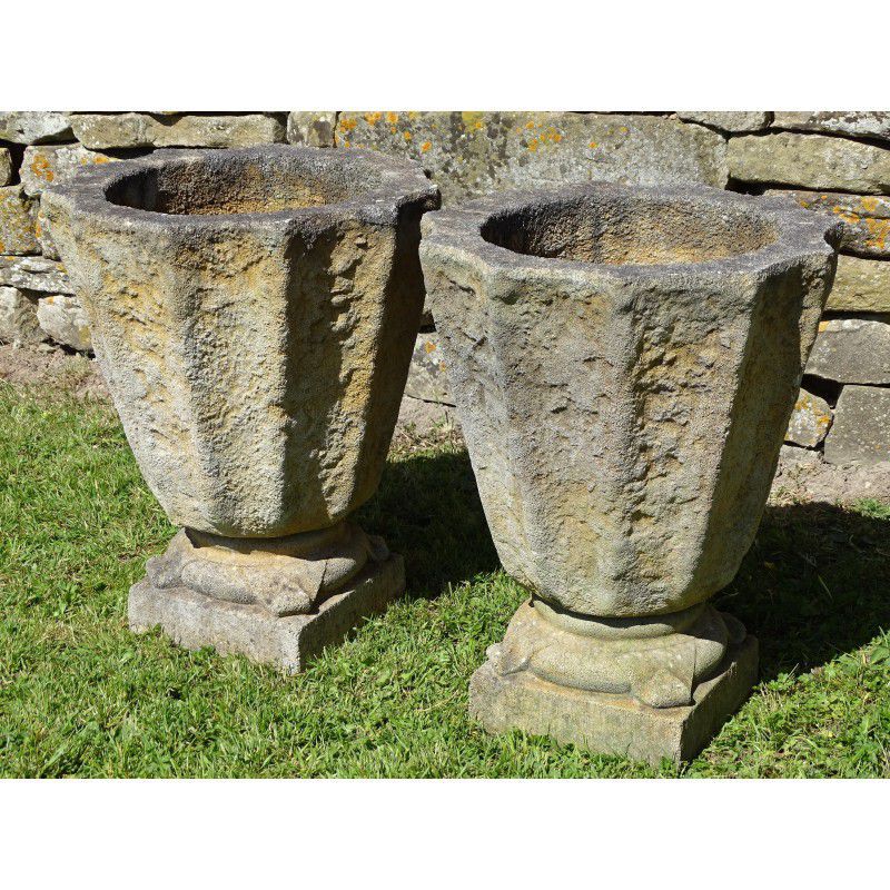 Pair Weathered Stone Planters | Planters | Holloways Garden Ornaments