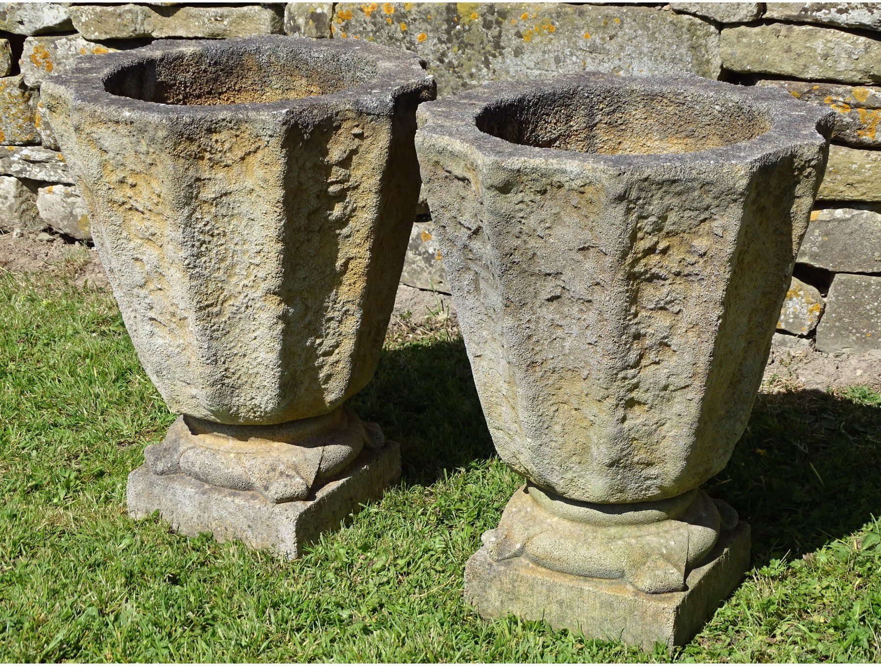 Pair Weathered Stone Planters | Planters | Holloways Garden Ornaments