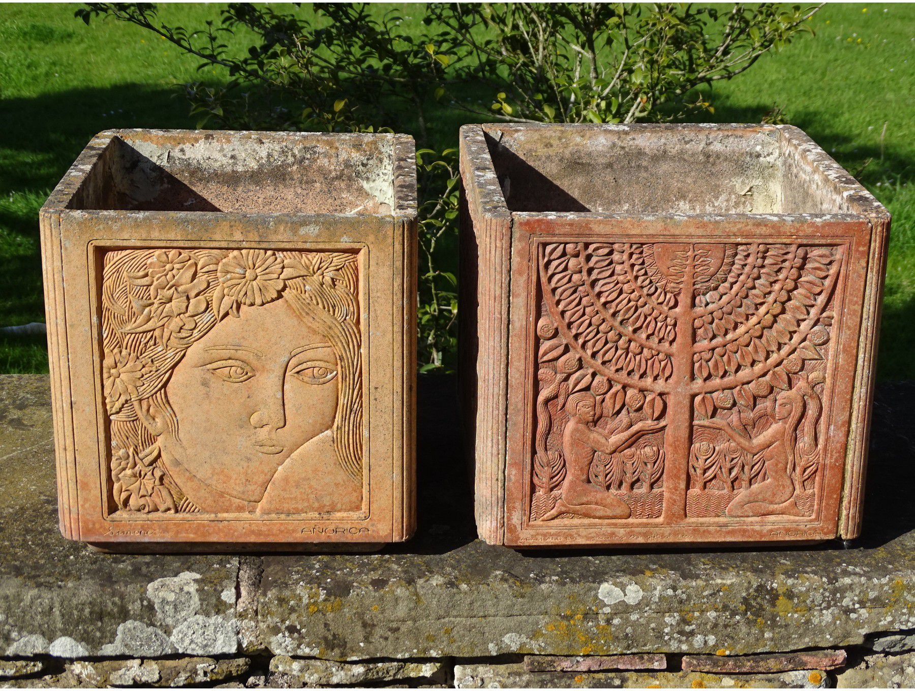 Pair Of Square Terracotta Coloured Garden Planters|Made By Anorica|