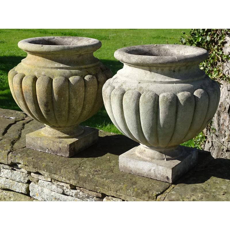 Pair Haddonstone Garden Urns|Partly Weathered Shugborough Urns|