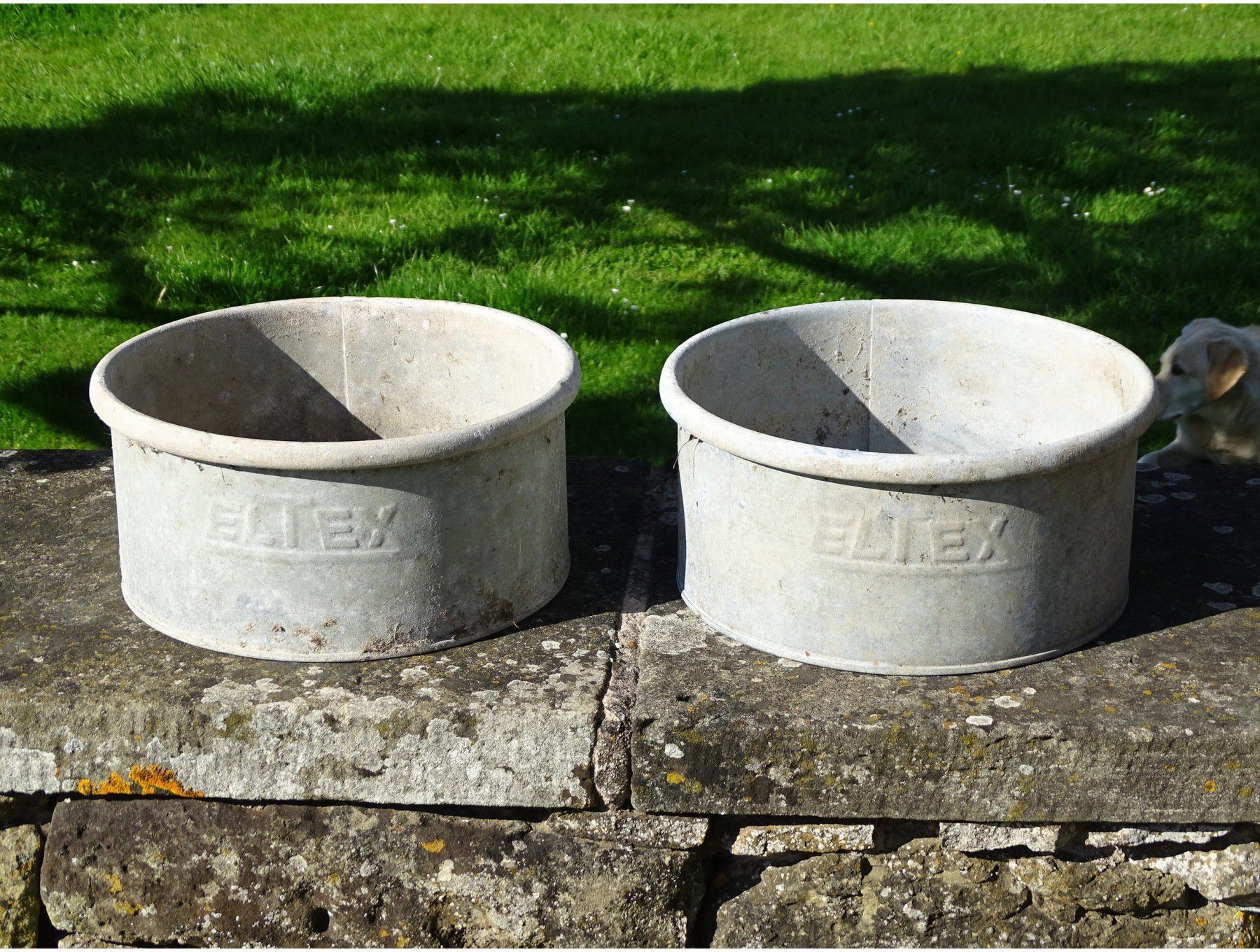 Pair Vintage Galvanised Planters|