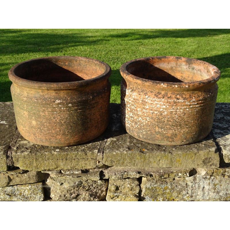 Pair Weathered Terracotta Pots|Garden Planters With Unusual Design