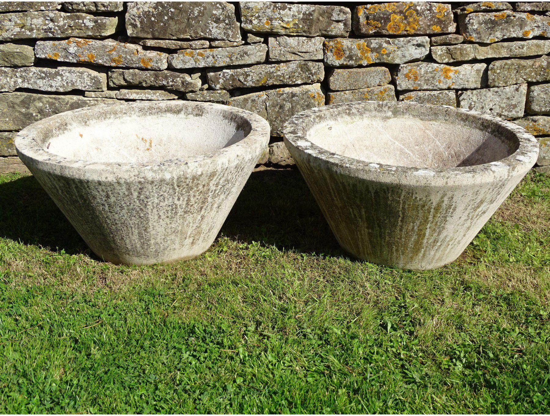 Weathered Garden Planters (Pair)|Composition stone Modernist planters|