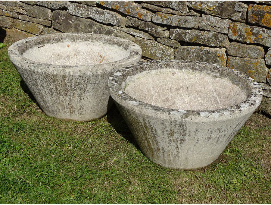 Weathered Garden Planters (Pair)|Composition stone Modernist planters|