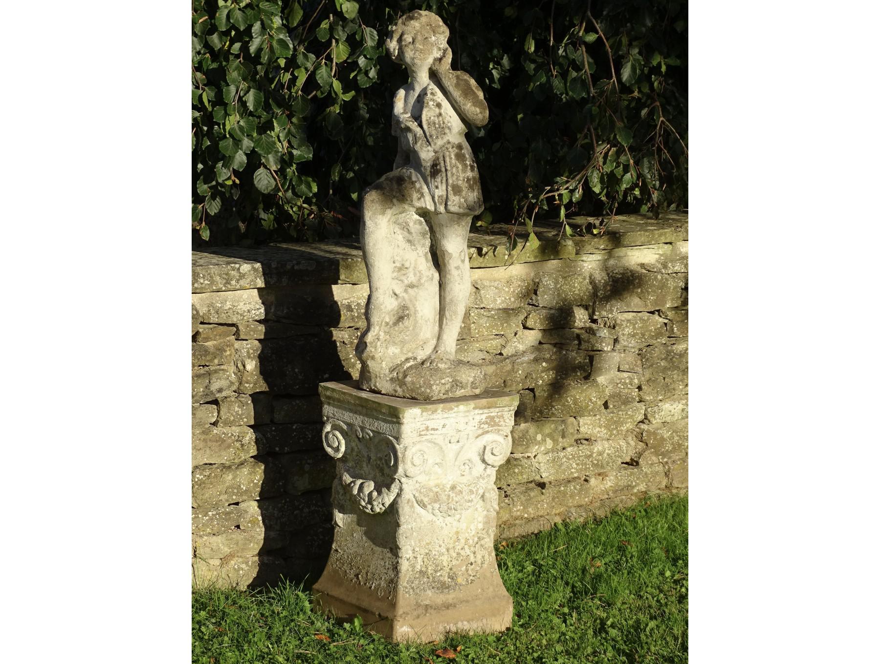Weathered Garden Statue on Separate Plinth|Plinth is stamped Doulton ...