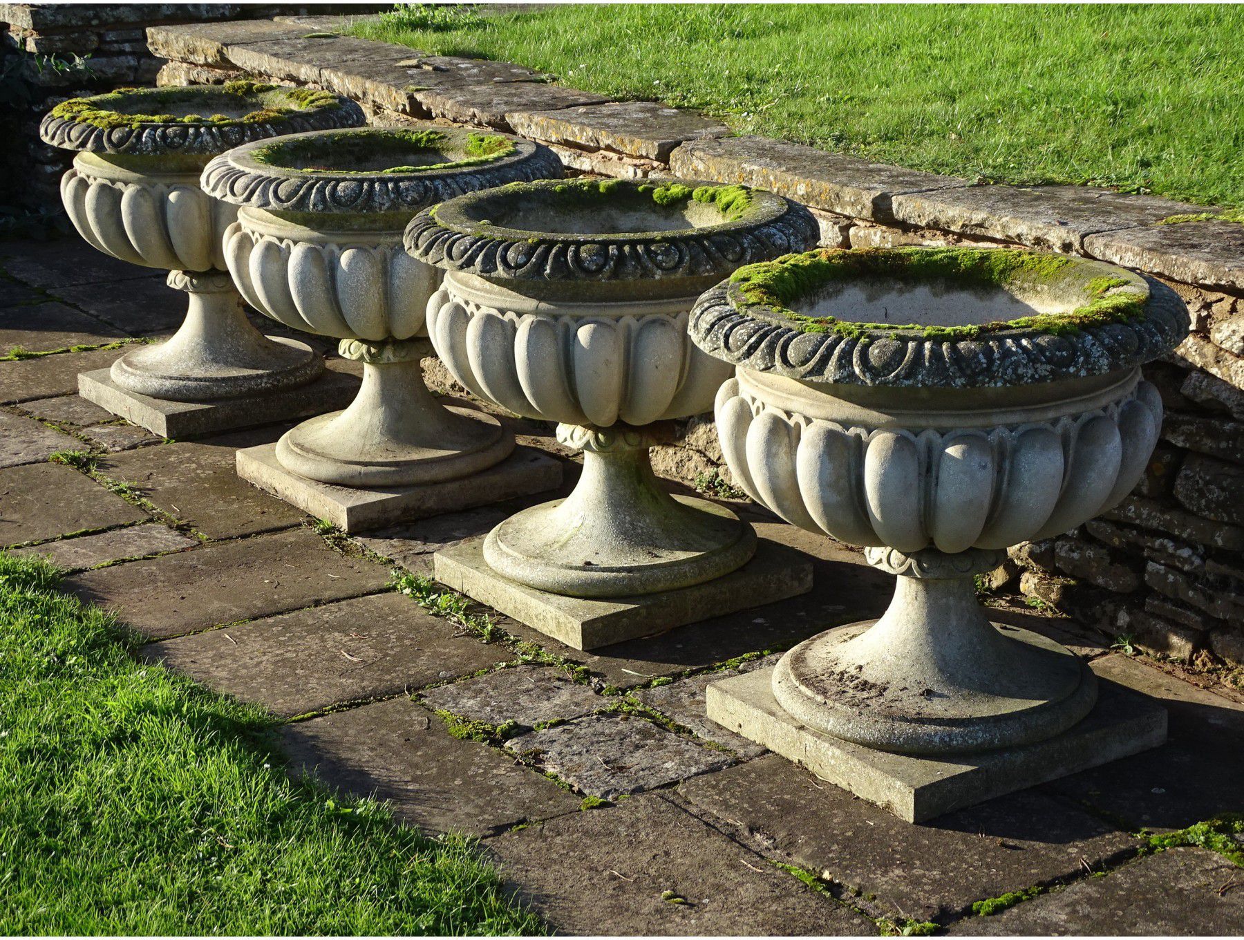 Weathered Haddonstone Urns|