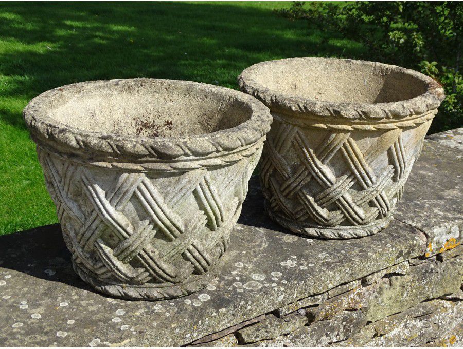 Weathered Basketweave Planters (Pair)|