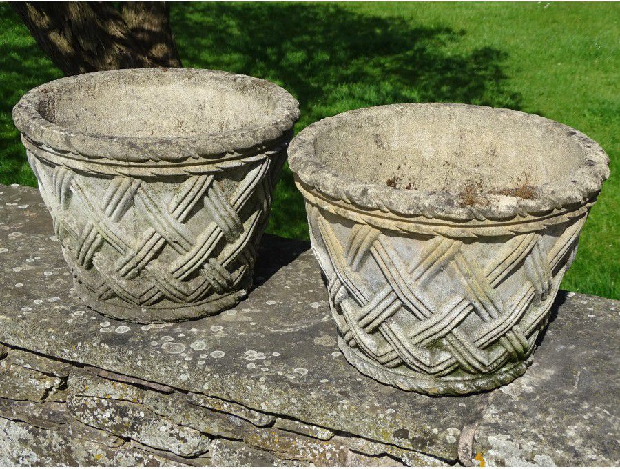 Weathered Basketweave Planters (Pair)|