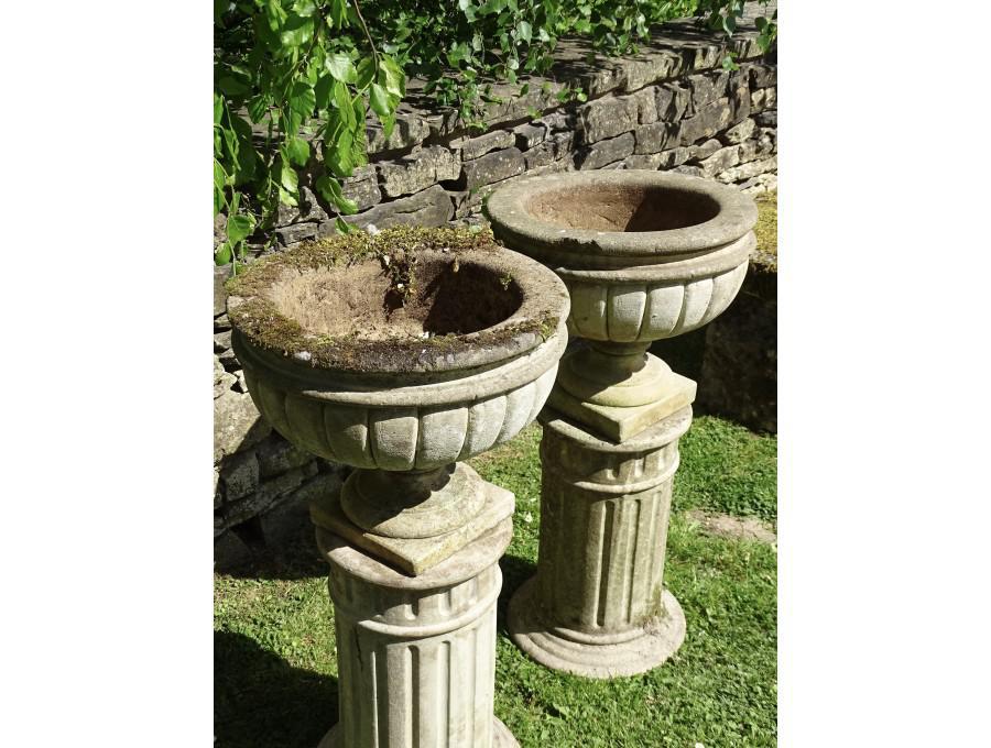 Urns on Column Bases (Pair)