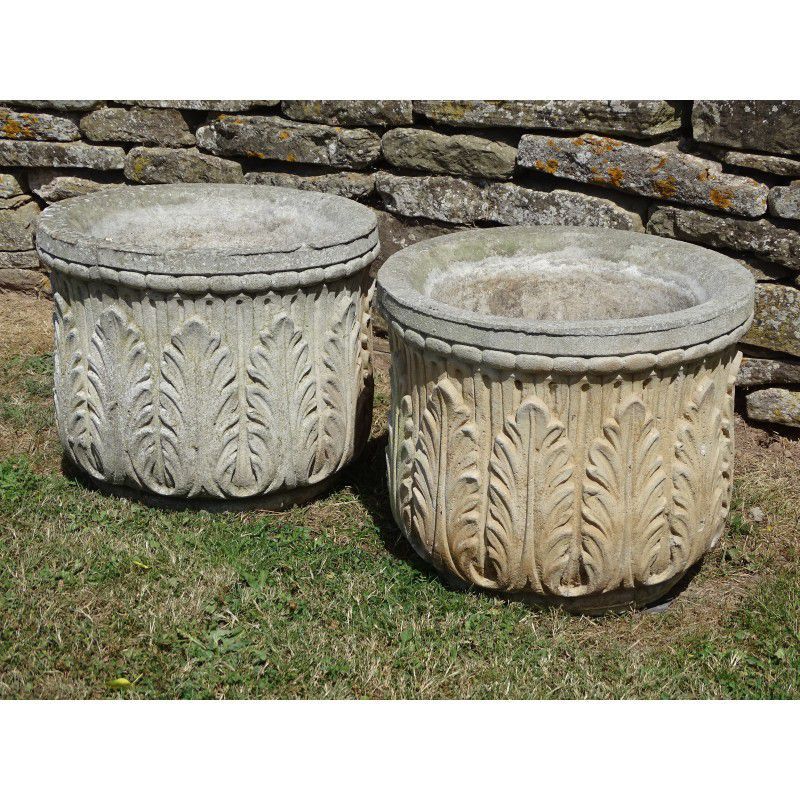 Weathered Round Acanthus Planters (Pair)|