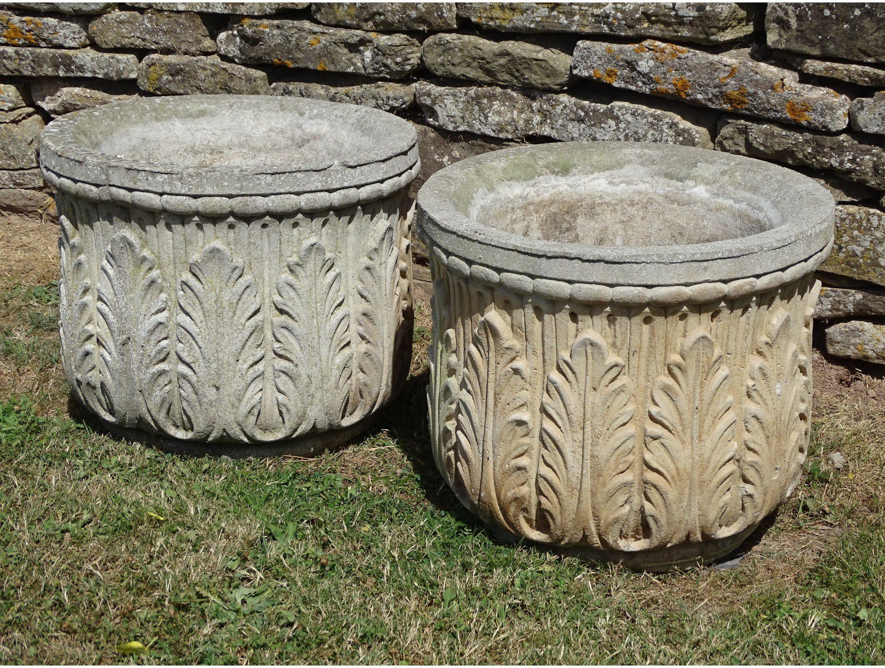 Weathered Round Acanthus Planters (Pair)|