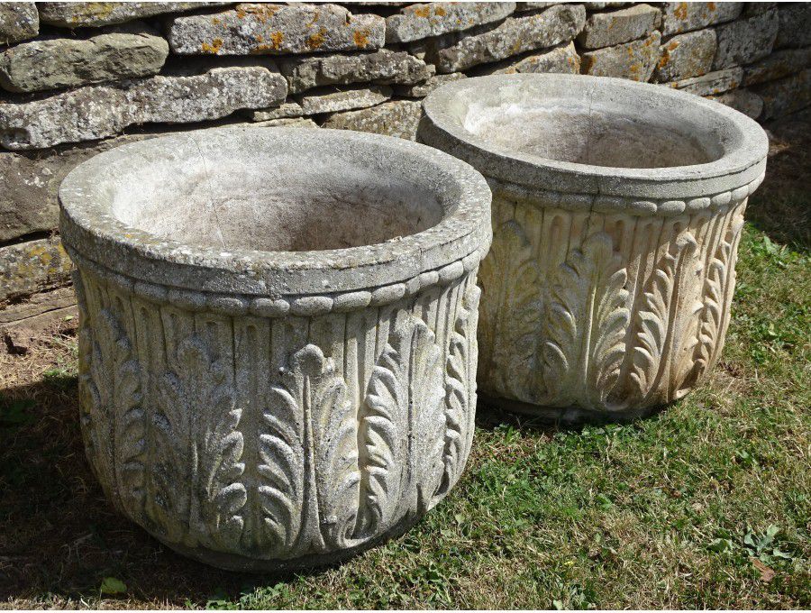 Weathered Round Acanthus Planters (Pair)|