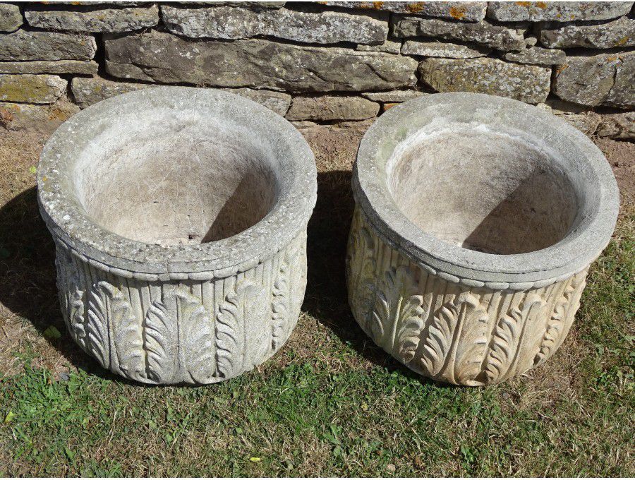 Weathered Round Acanthus Planters (Pair)|