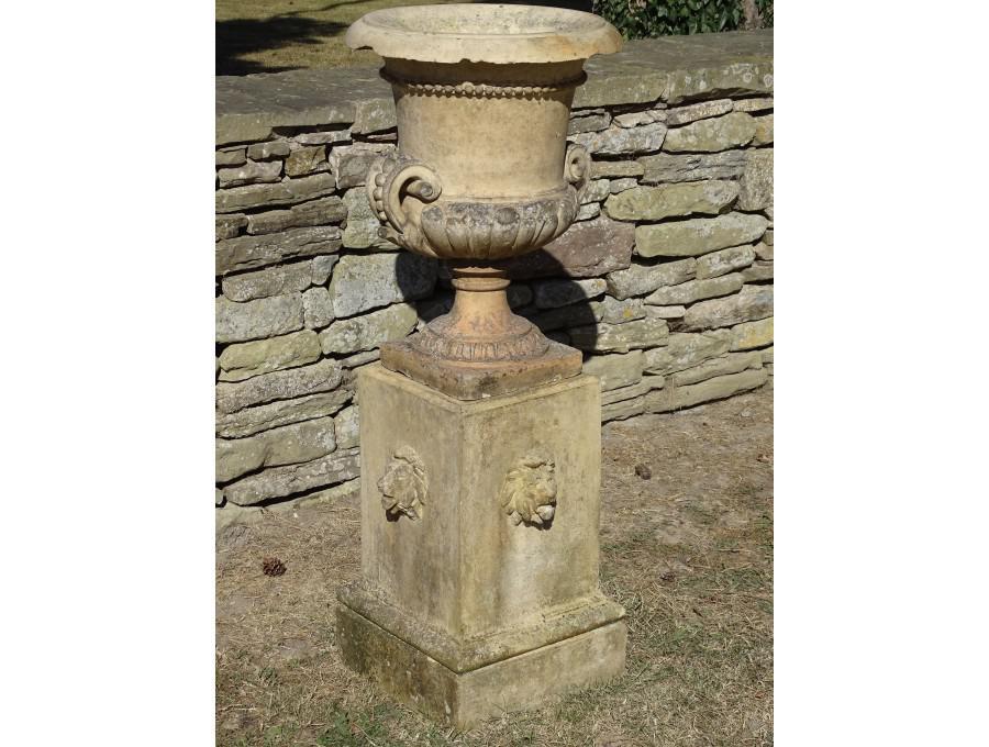Antique Terracotta Urn on Base|