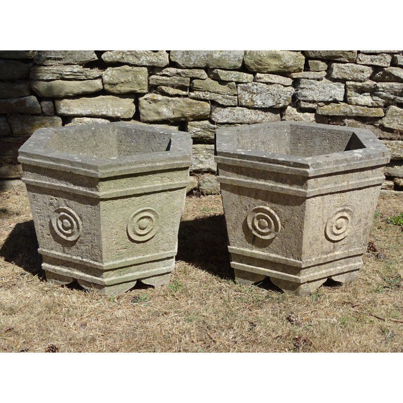 Pair of Carved Stone Planters|