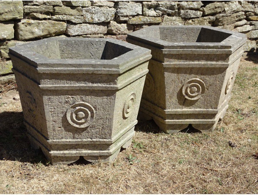 Pair of Carved Stone Planters|