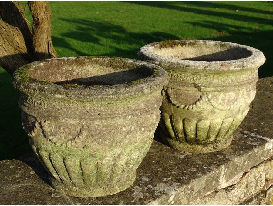 Weathered Round Planters (Pair)