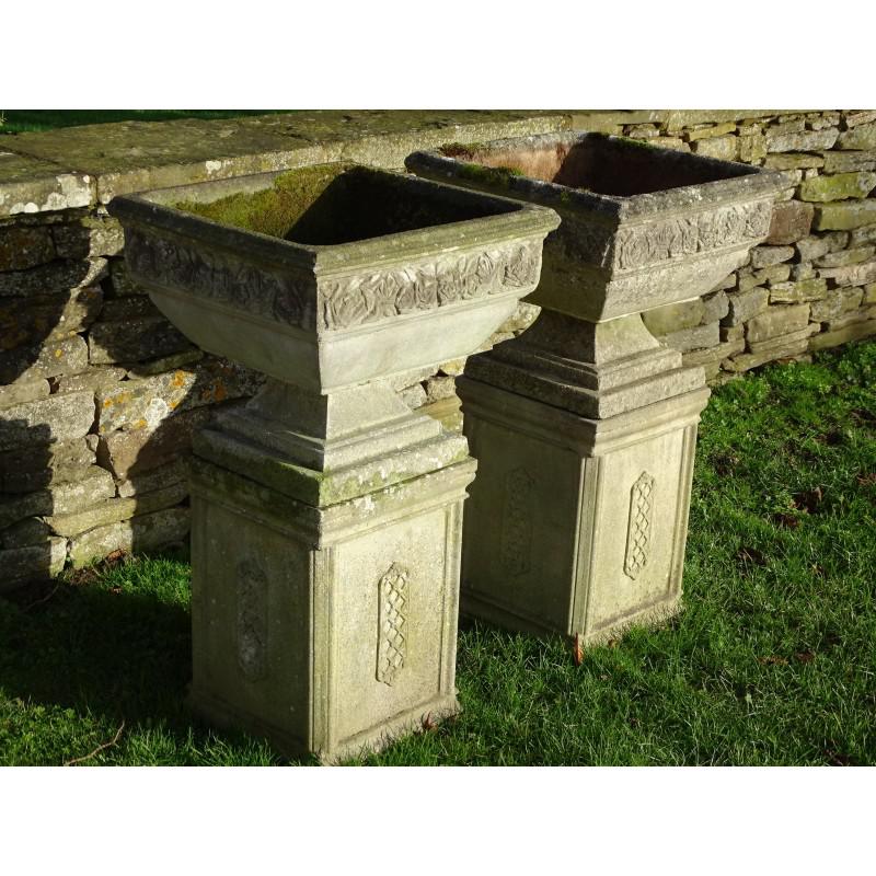 Square Garden Urns on Bases (Pair)|