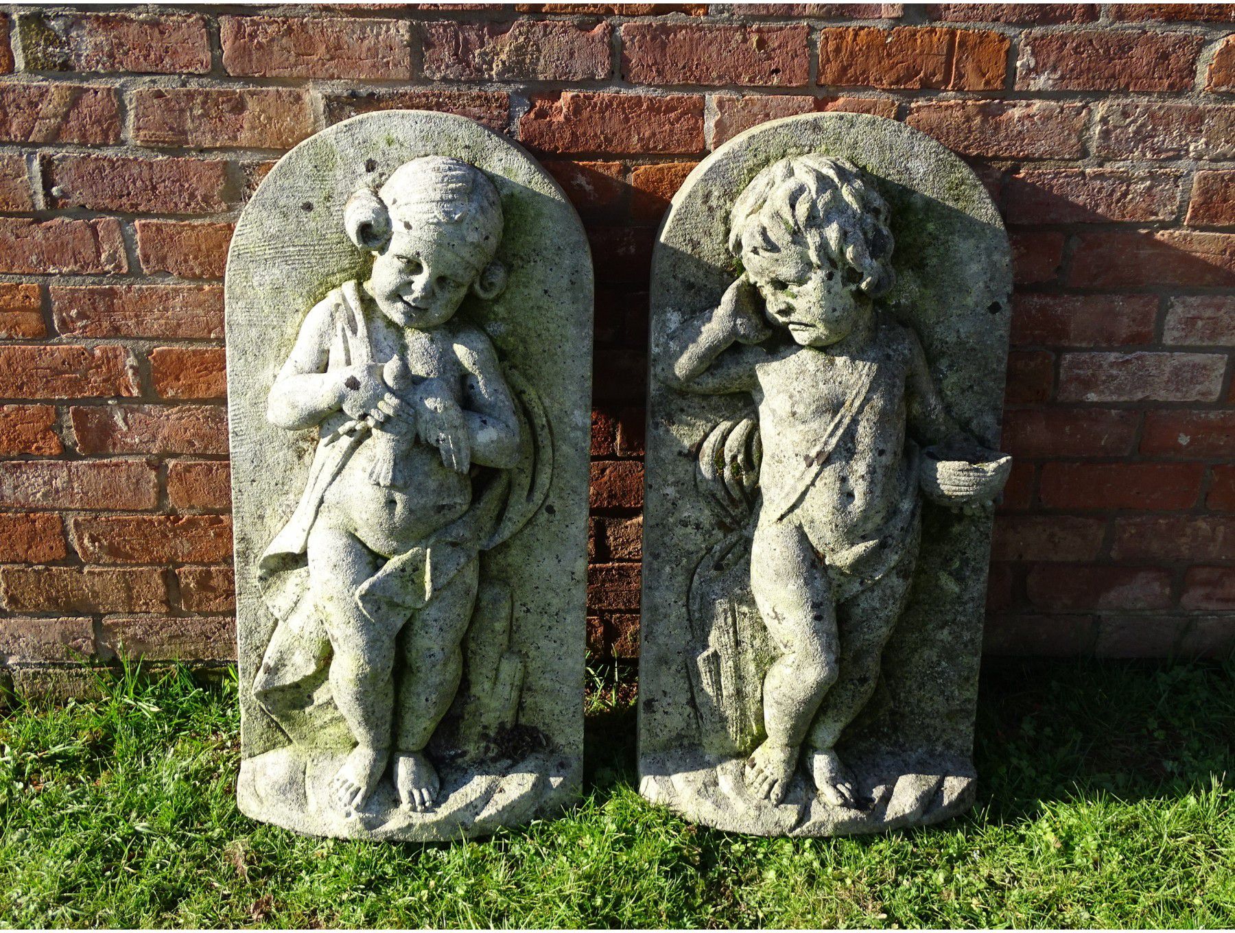 Antique Stone Wall Plaques (Pair)|