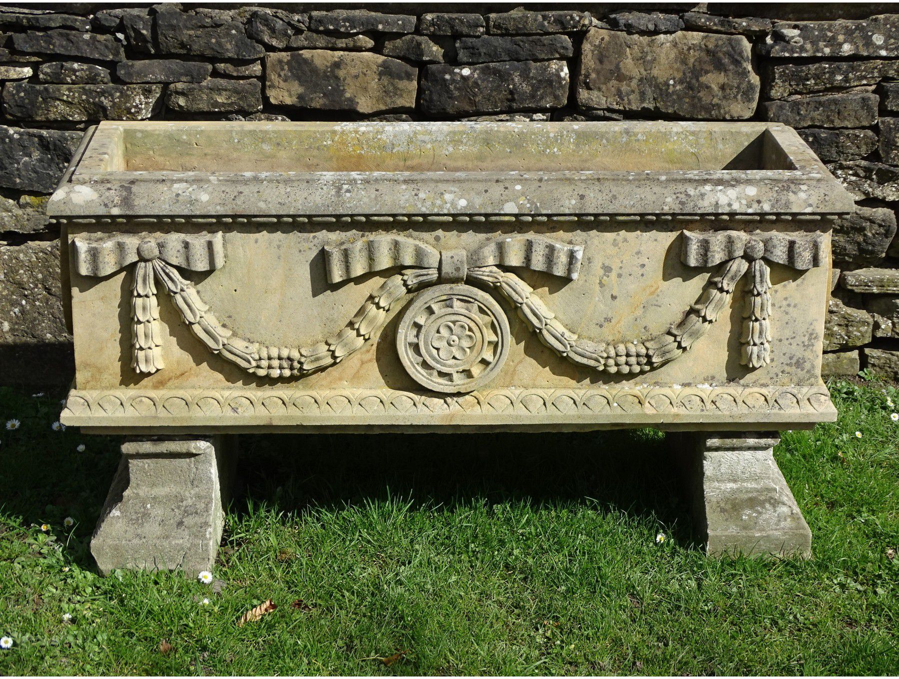 Carved Stone Rectangular Planter|