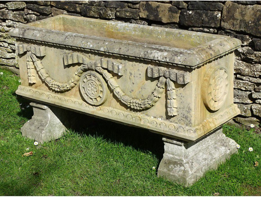 Carved Stone Rectangular Planter|