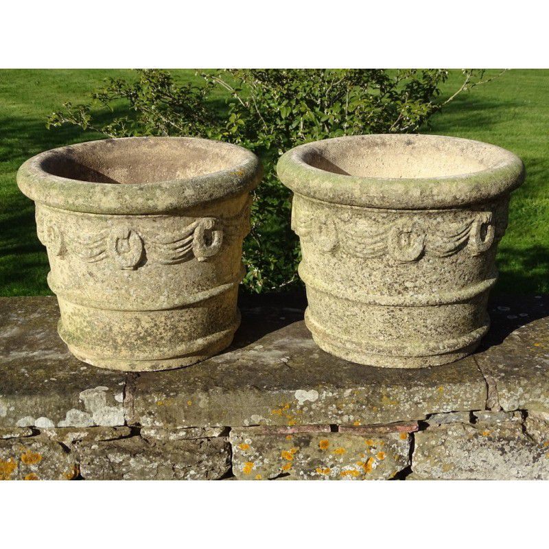 Weathered Round Planters (Pair)|