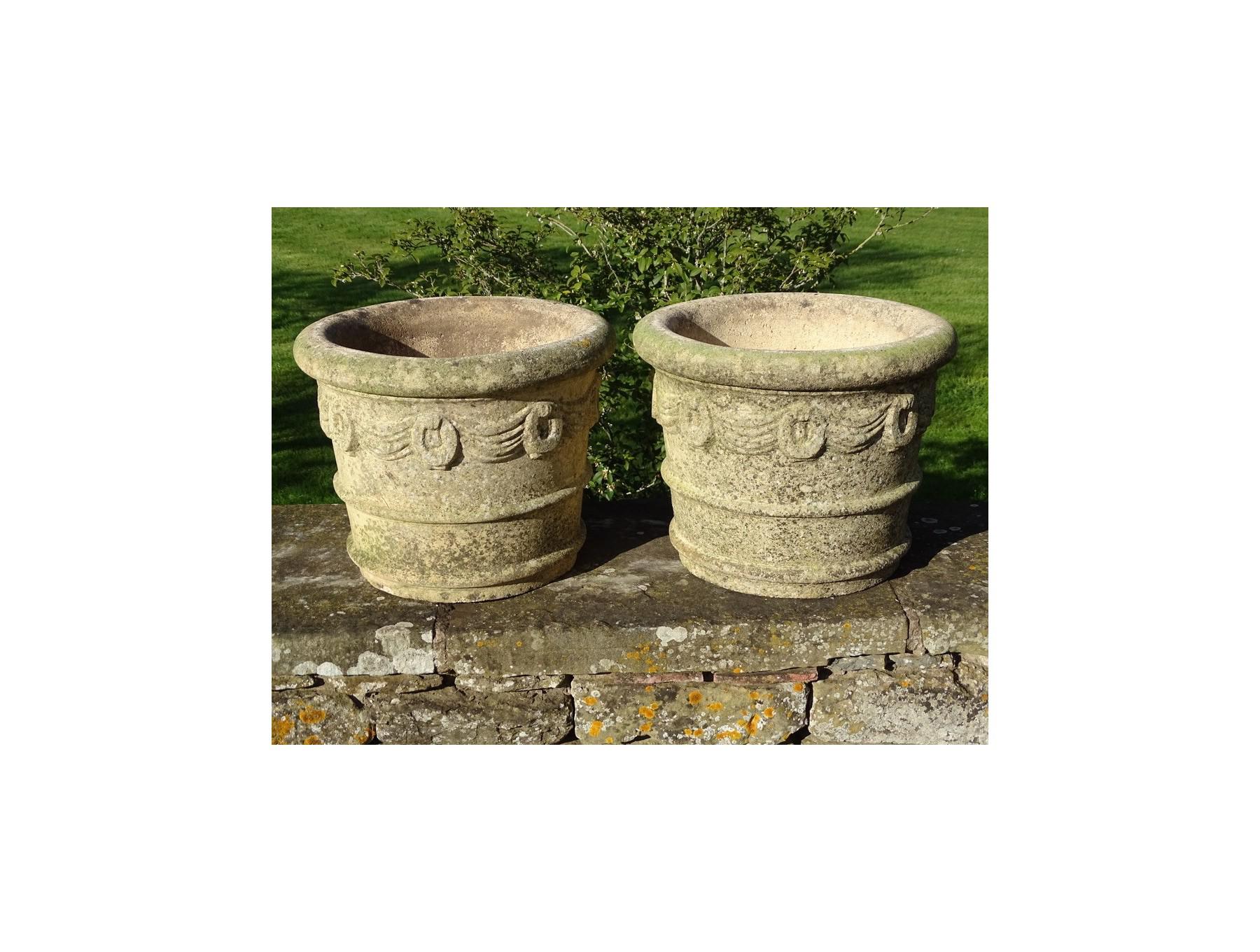 Weathered Round Planters (Pair)|