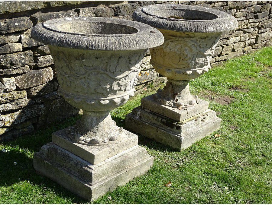 Weathered Large Garden Urns (Pair)