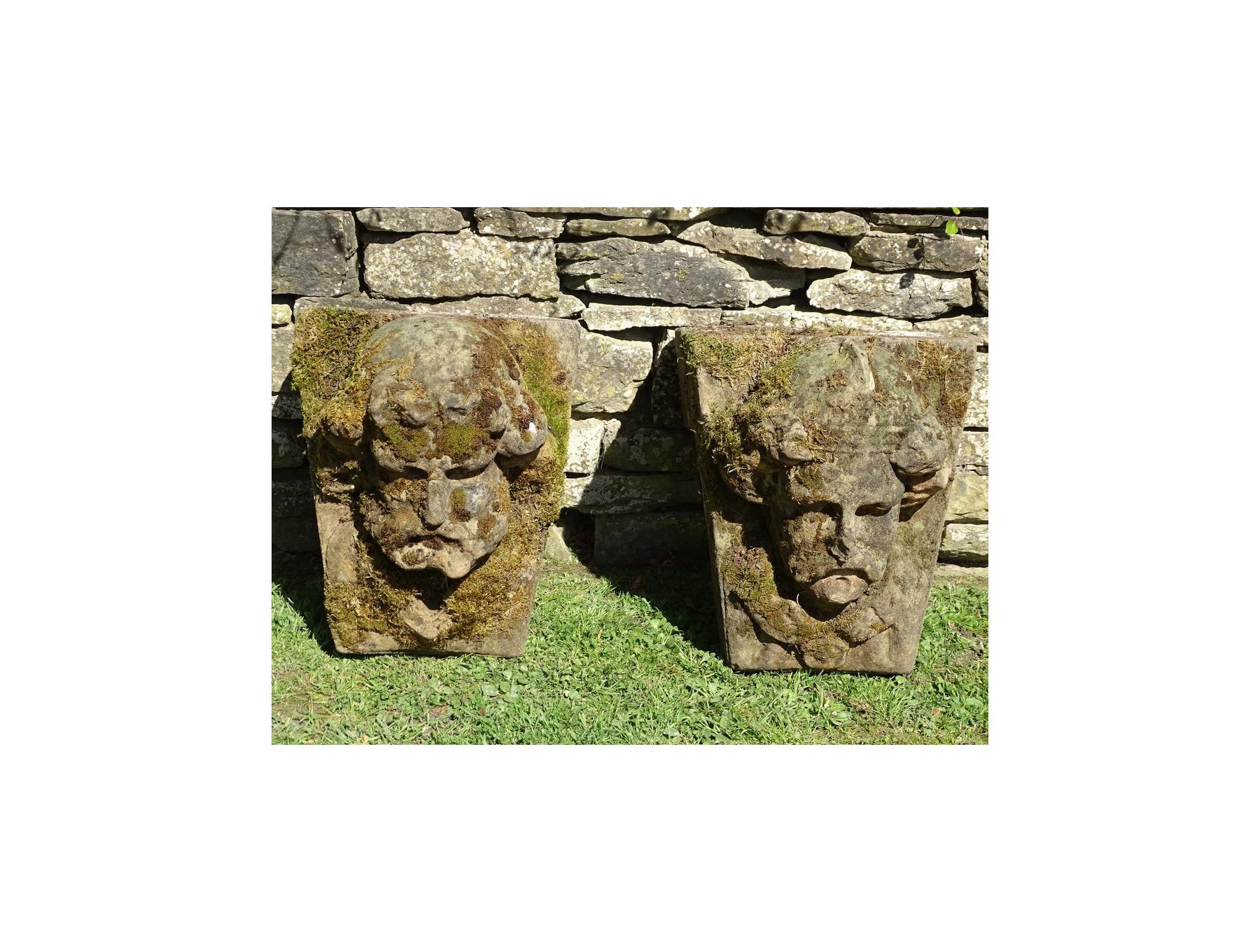 Antique Stone Heads (Pair)|