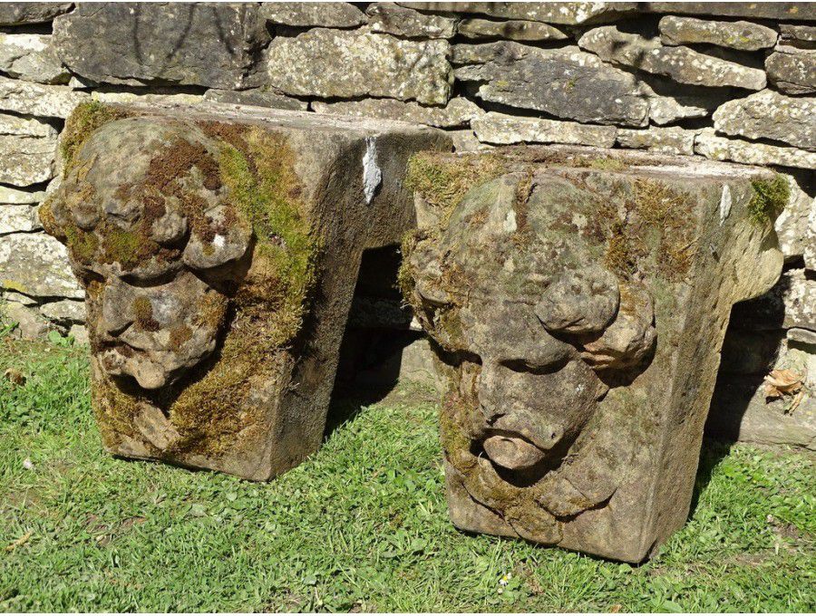 Antique Stone Heads (Pair)|