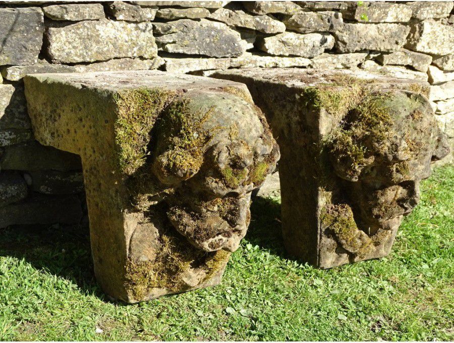 Antique Stone Heads (Pair)|
