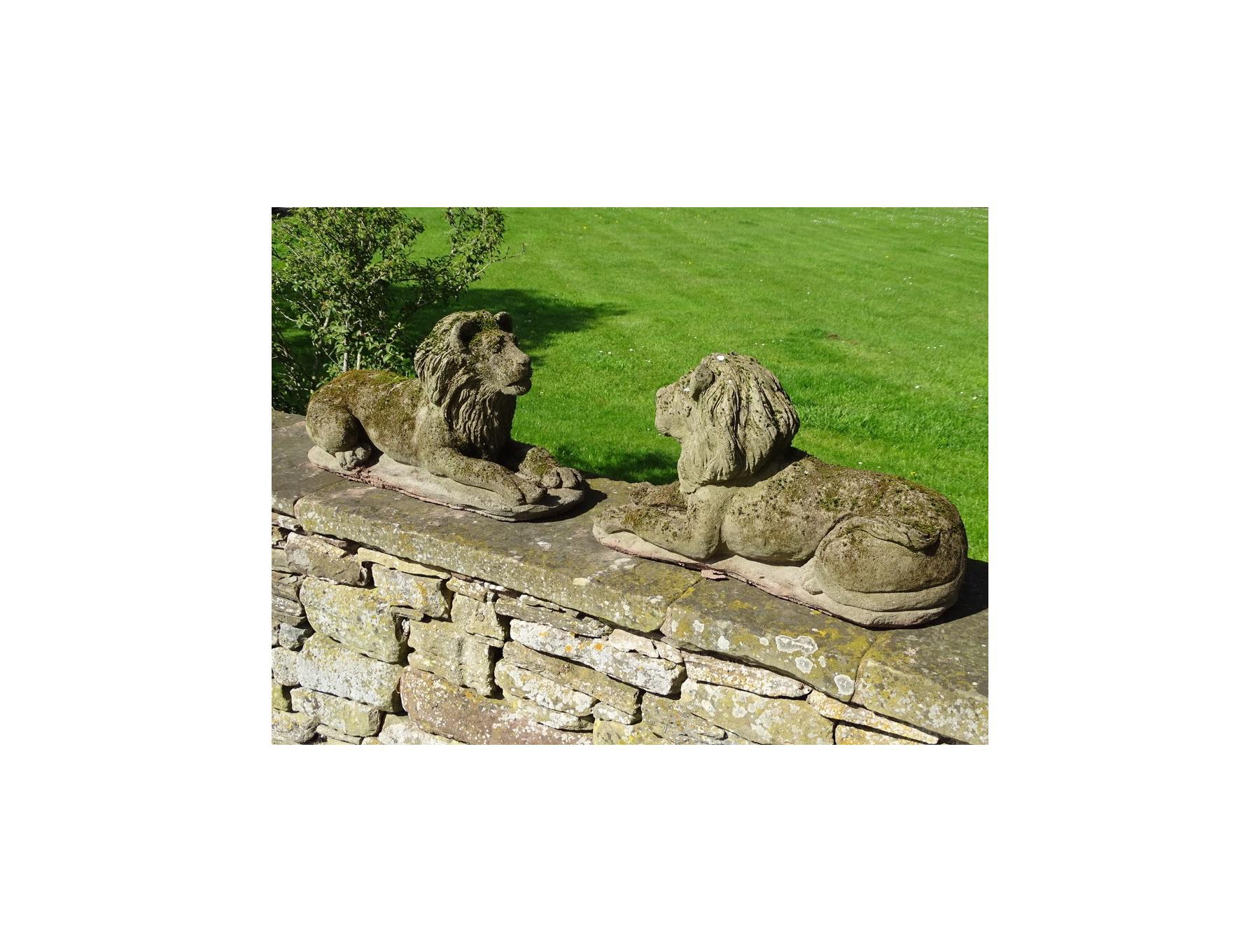 Weathered Composition Stone Lions (Pair)|