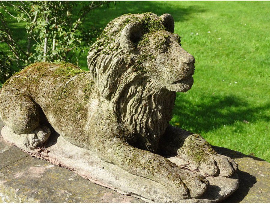 Weathered Composition Stone Lions (Pair)|