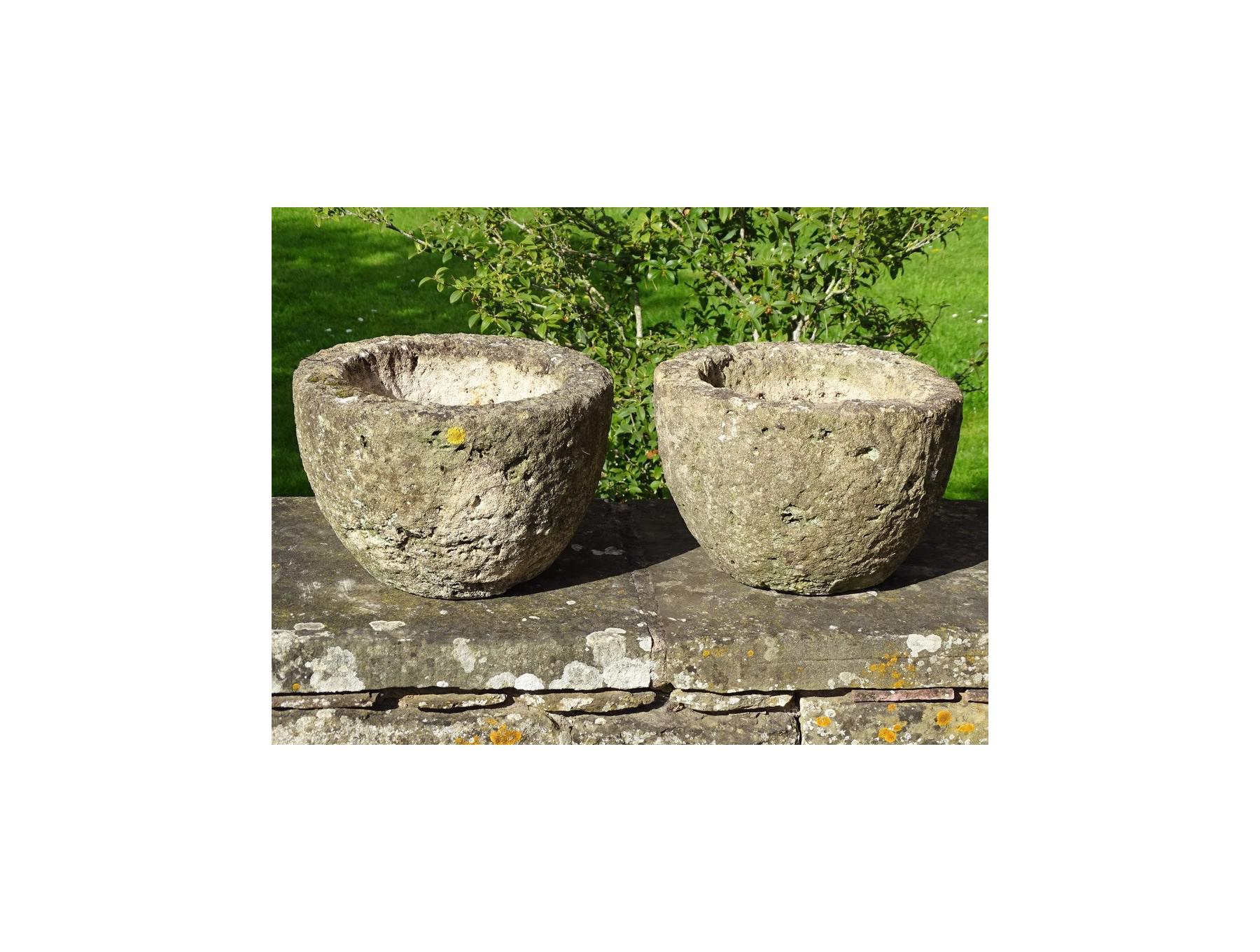Round Limestone Planters (Pair)