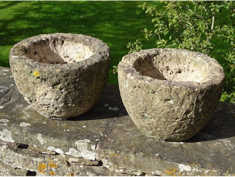 Round Limestone Planters (Pair)