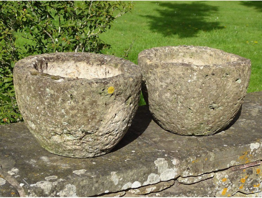 Round Limestone Planters (Pair)