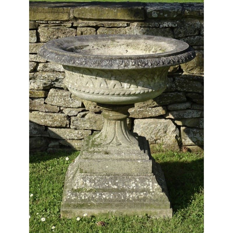 Weathered Haddonstone Urn on Base|
