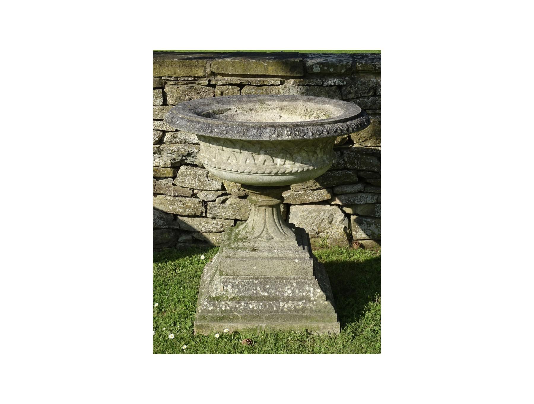 Weathered Haddonstone Urn on Base|