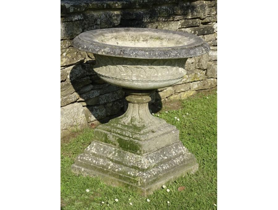 Weathered Haddonstone Urn on Base|