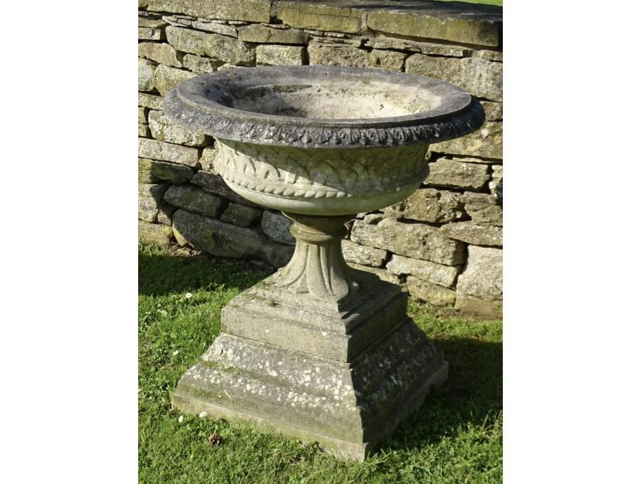 Weathered Haddonstone Urn on Base|