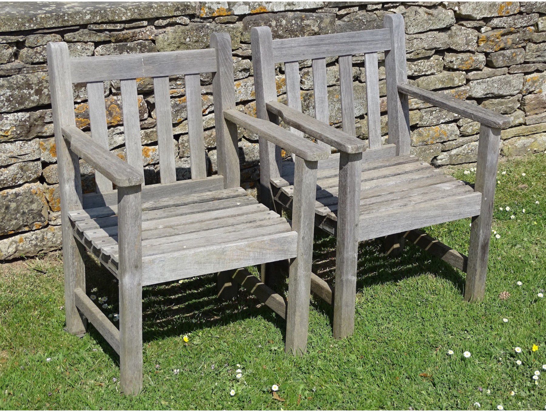 Weathered Teak Chairs (Pair) | Holloways Garden Antiques
