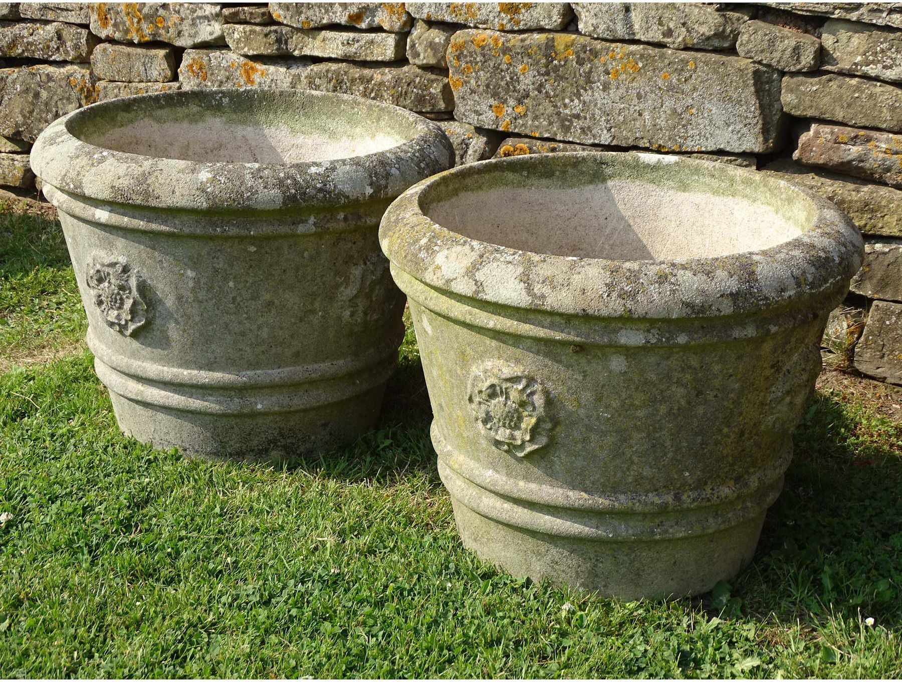 Weathered Tudor Rose Planters (Pair) | Holloways Garden Antiques