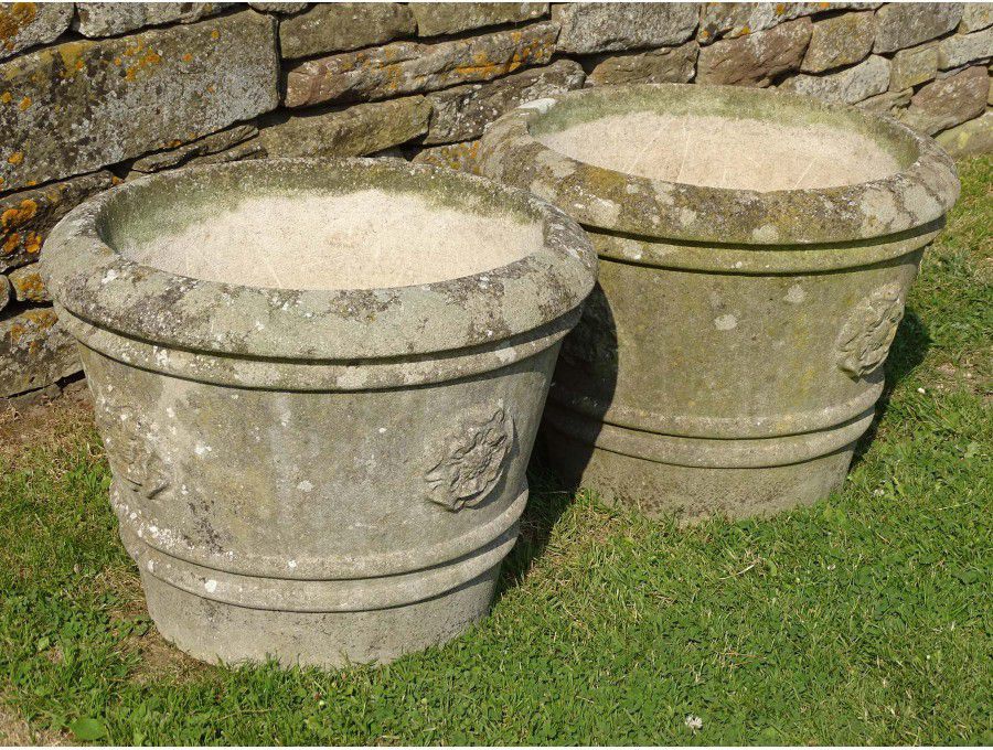Weathered Tudor Rose Planters (Pair) | Holloways Garden Antiques