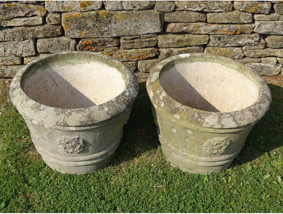 Weathered Tudor Rose Planters (Pair) | Holloways Garden Antiques