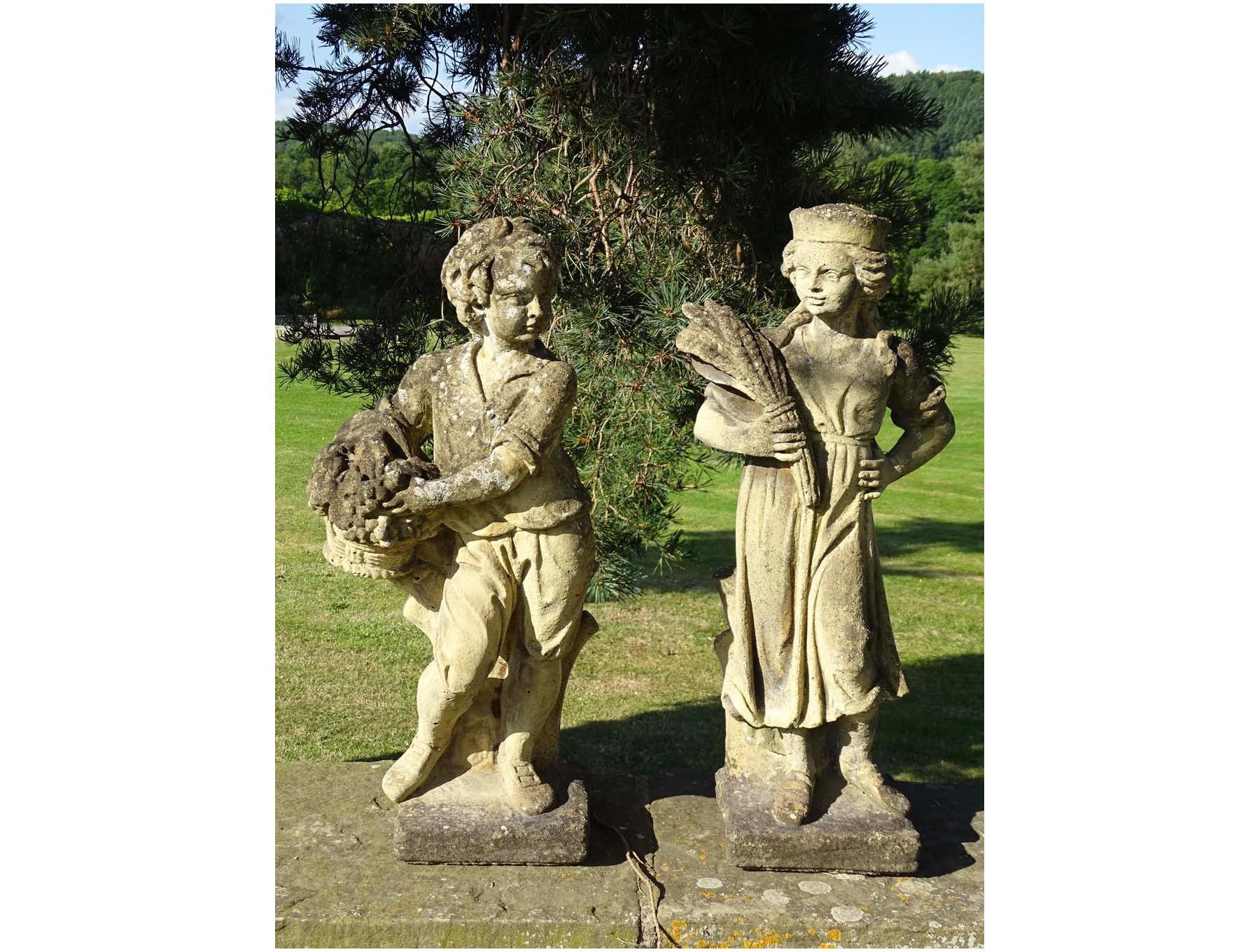 Weathered Composition Stone Figurines (Pair) | Holloways Garden Antiques
